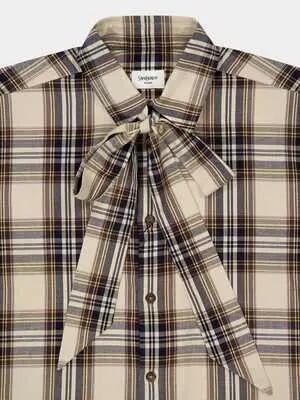 Saint Laurent Brighton Checks Cassandre Lavallière Shirt - Brown