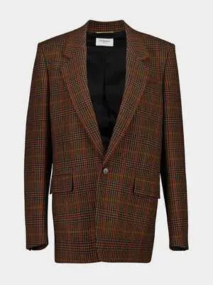 Saint Laurent Wool Check Jacket - Brown
