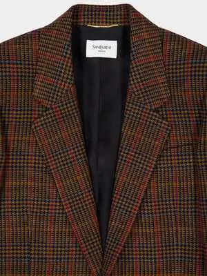 Saint Laurent Wool Check Jacket - Brown