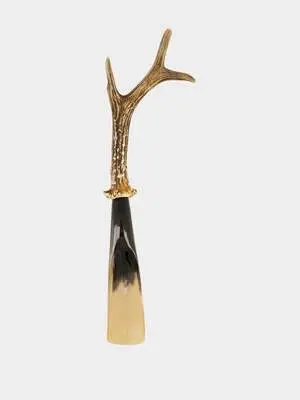LORENZI MILANO Small Roe Deer Antler And Zebu Horn Shoehorn - Brown
