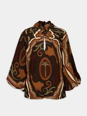 Johanna Ortiz Intricate Islands Silk Top - Brown