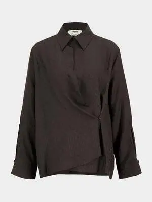 Fendi Silk Ff Jacquard Draped Shirt - Brown