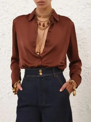Zimmermann Hypnotic Satin Shirt - Brown