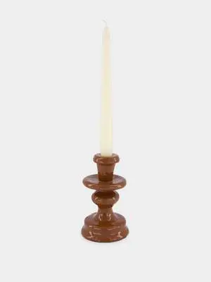 POMAX Chocolate Aluminium Turret Candle Holder - Brown