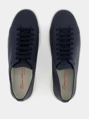 Santoni Tumbled Leather Sneakers - Blue