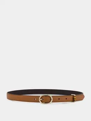 Gucci Thin Leather Belt With Oval Buckle - Brown