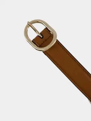 Gucci Thin Leather Belt With Oval Buckle - Brown