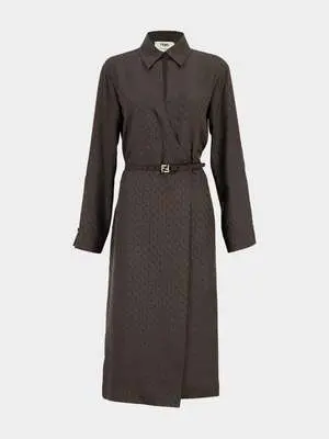 Fendi Ff Jacquard Silk Midi Shirt Dress - Brown