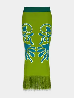 PAULA Jacquard Pencil Skirt With Fringes