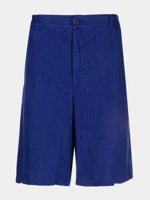 120% Lino Linen Above-knee Shorts - Blue