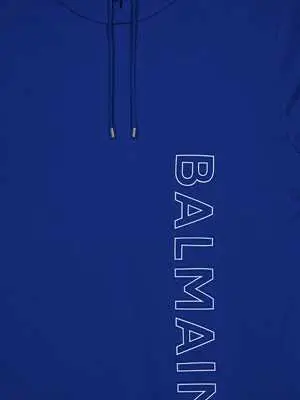 Balmain Embossed-logo Drawstring Hoodie - Blue