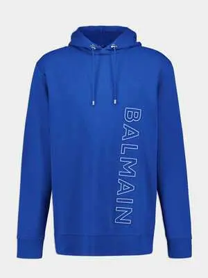 Balmain Embossed-logo Drawstring Hoodie - Blue