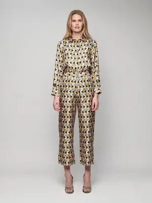 PAULA Sonia Printed Silk Trousers Blue