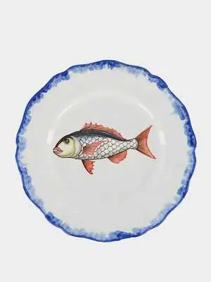 LES-OTTOMANS La Menagerie D'été Fish Dinner Plate Blue