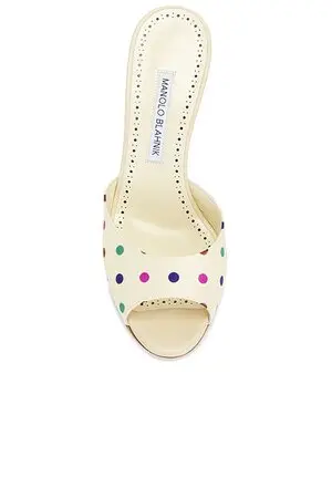 Manolo Blahnik Jadaron 70 Polka Dot Mule Sandal - Cream