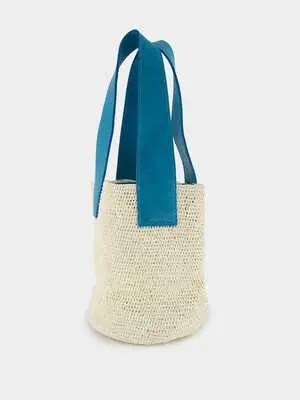 SENSI STUDIO El Viajero Mini Straw Turquoise Leather Bag - Blue