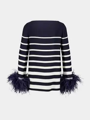 Valentino Garavani Striped Feather-trimmed Blouse - Blue