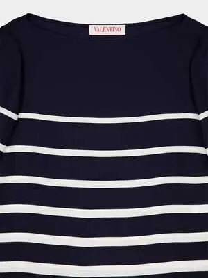 Valentino Garavani Striped Feather-trimmed Blouse - Blue