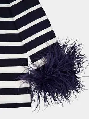 Valentino Garavani Striped Feather-trimmed Blouse - Blue