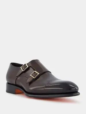 Santoni Leather Double-buckle Shoes - Brown