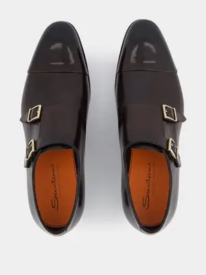 Santoni Leather Double-buckle Shoes - Brown