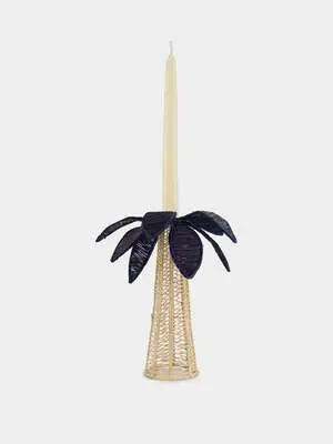 Coro Cora Navy Palm Tree Iraca Large Candle Holder - Blue