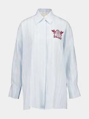 PAULA Isoetes Linen Striped Shirt With Embroidery - Blue
