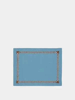 HOUSE OF CAPRICORN Hand-embroidered Linen Placemat - Blue