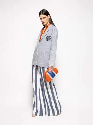 PAULA Nymphaea Hand-woven Striped Blazer With Embroidery - Blue