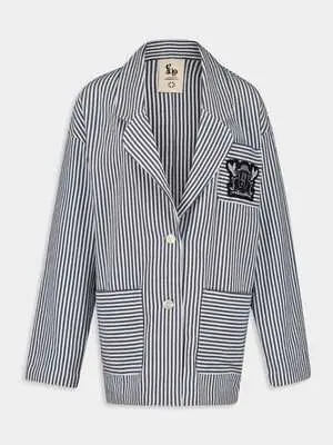 PAULA Nymphaea Hand-woven Striped Blazer With Embroidery - Blue