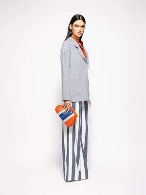 PAULA Nymphaea Hand-woven Striped Blazer With Embroidery - Blue