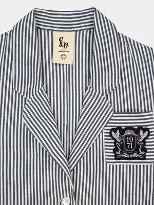 PAULA Nymphaea Hand-woven Striped Blazer With Embroidery - Blue