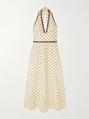 Posse Bowie Polka-dot Linen And Cotton-blend Halterneck Midi Dress - Neutrals