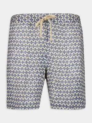 120% Lino Printed Linen Bermuda Shorts - Blue