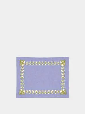 HOUSE OF CAPRICORN Hand-embroidered Linen Cocktail Napkin - Blue
