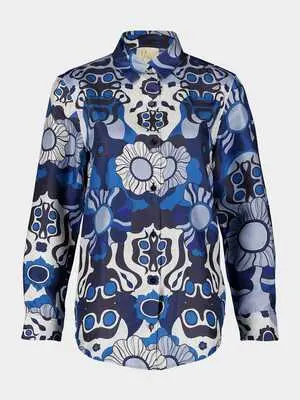 PAULA Ametista Flora Mix Printed Silk Twill Shirt - Blue