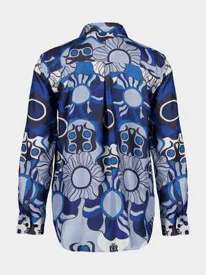 PAULA Ametista Flora Mix Printed Silk Twill Shirt - Blue