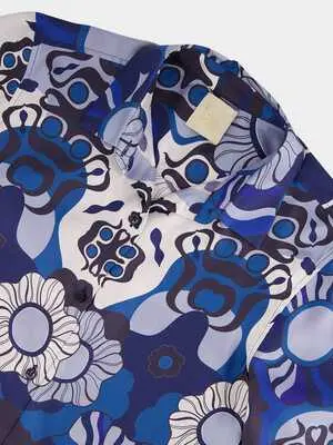 PAULA Ametista Flora Mix Printed Silk Twill Shirt - Blue