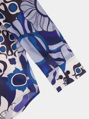 PAULA Ametista Flora Mix Printed Silk Twill Shirt - Blue