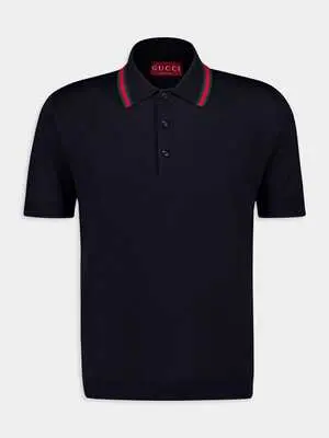 Gucci Dark Wool Knit Polo Shirt - Blue