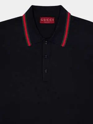 Gucci Dark Wool Knit Polo Shirt - Blue