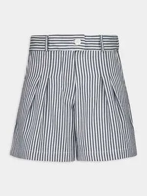 PAULA Virgo Navy Hand-woven Striped Wide-leg Shorts - Blue