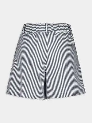 PAULA Virgo Navy Hand-woven Striped Wide-leg Shorts - Blue
