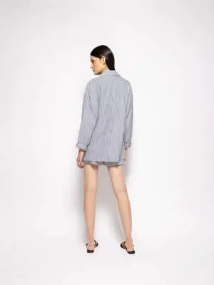 PAULA Virgo Navy Hand-woven Striped Wide-leg Shorts - Blue