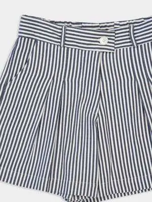 PAULA Virgo Navy Hand-woven Striped Wide-leg Shorts - Blue