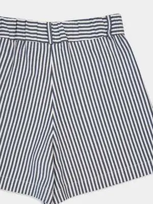 PAULA Virgo Navy Hand-woven Striped Wide-leg Shorts - Blue