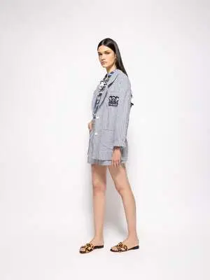 PAULA Virgo Navy Hand-woven Striped Wide-leg Shorts - Blue