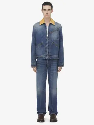 Alexander McQueen Suede Collar Denim Trucker Jacket