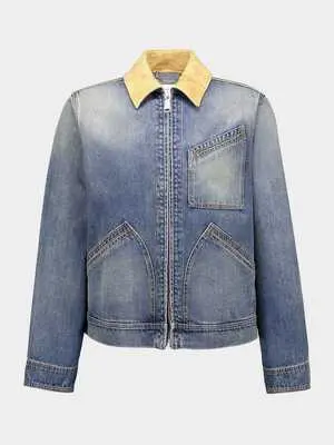 Alexander McQueen Suede Collar Denim Trucker Jacket