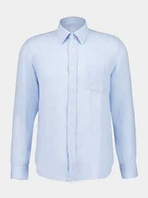 120% Lino Aquatic Long-sleeve Regular Fit Linen Shirt - Blue